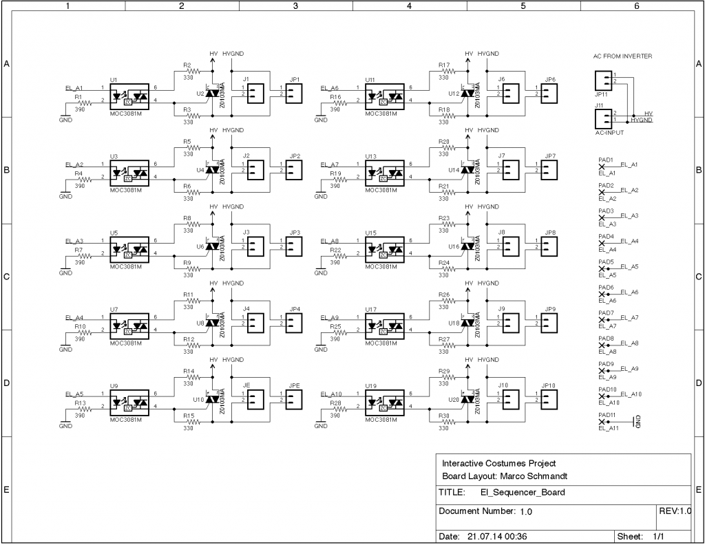 Finished circuit diagram for EL sequencer and a production version in ...